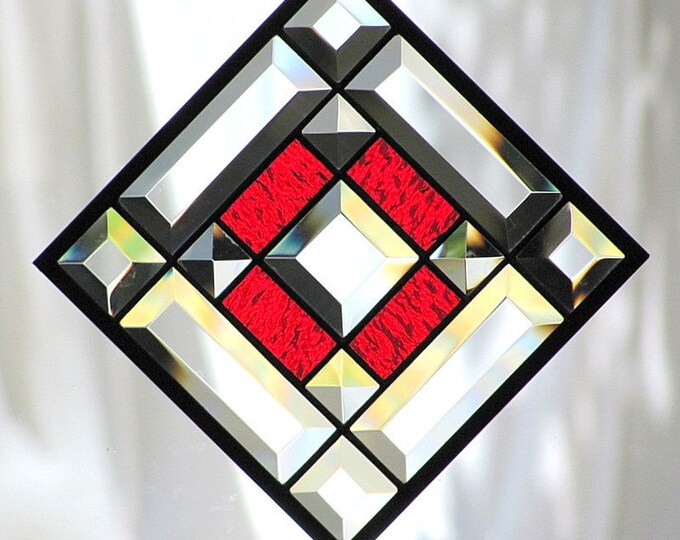 Diamond Shaped Beveled Bright Red Stained Glass Panel - Etsy