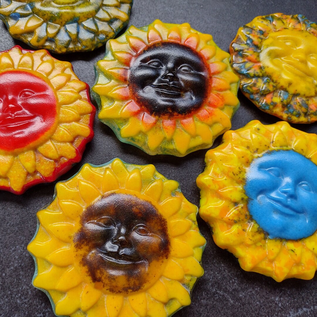Bright Colored Fused Glass Smiling Sun Sunflower Paperweight - Etsy