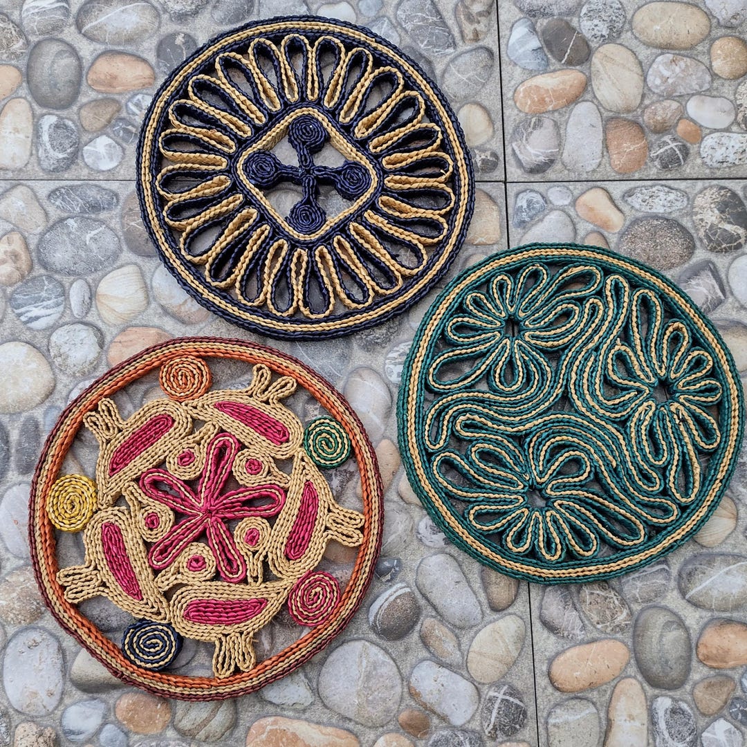 Vintage Hand Woven Straw Trivet Set of Three Assorted Designs and ...