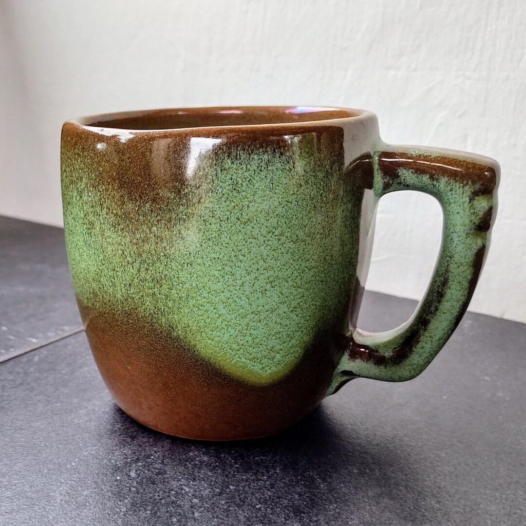 Vintage Frankoma Prairie Green Square Round Coffee Cup Mug Teal and ...