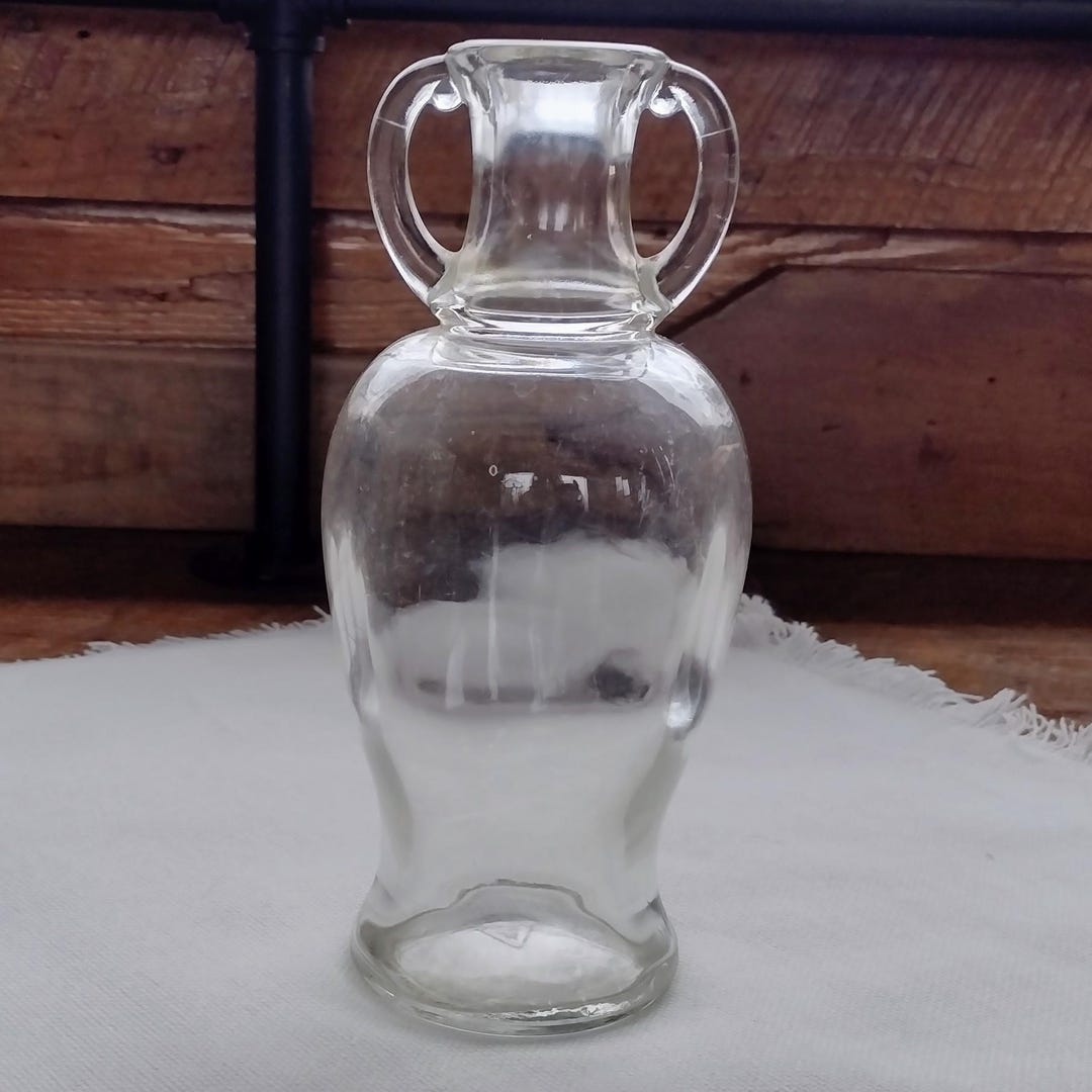 Vintage Two Handled Clear Glass Jug Bottle T in Triangle on Bottom - Etsy