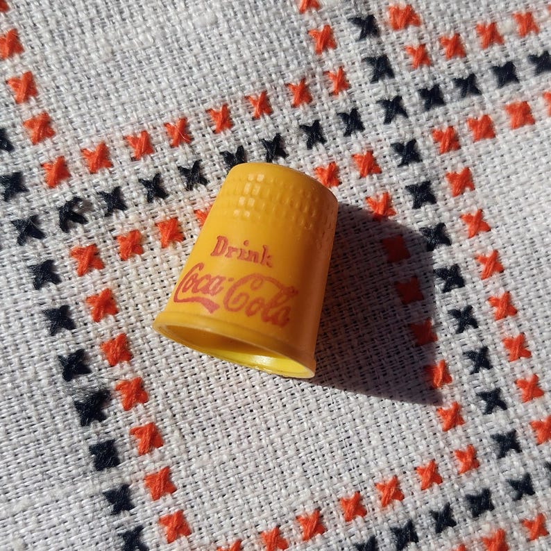Vintage Coca Cola Yellow Plastic Thimble With Red Letters - Etsy