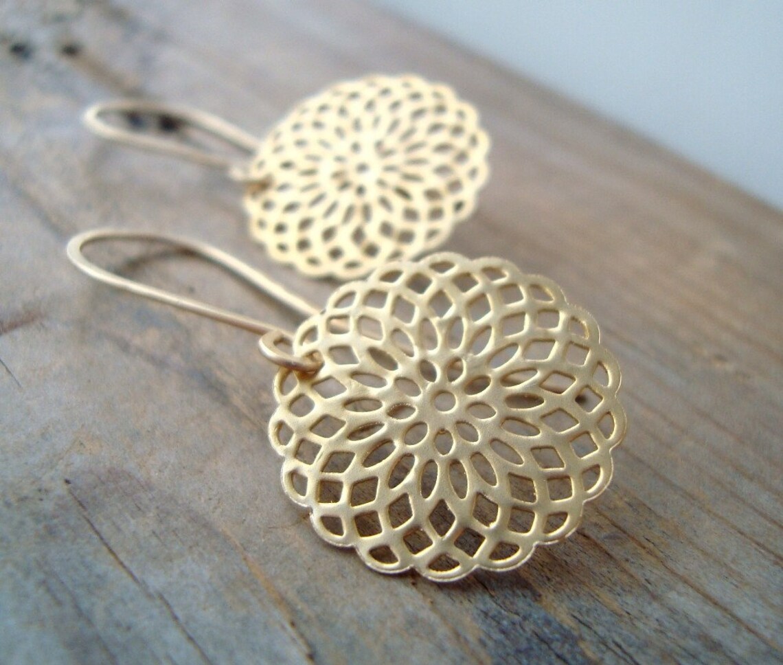 Gold Mandala Earrings. Metalwork Zen Jewelry Yoga Jewelry Asian Style ...