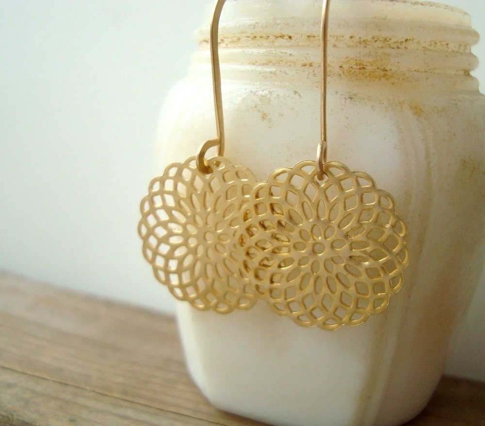 Gold Mandala Earrings. Metalwork Zen Jewelry Yoga Jewelry Asian Style ...