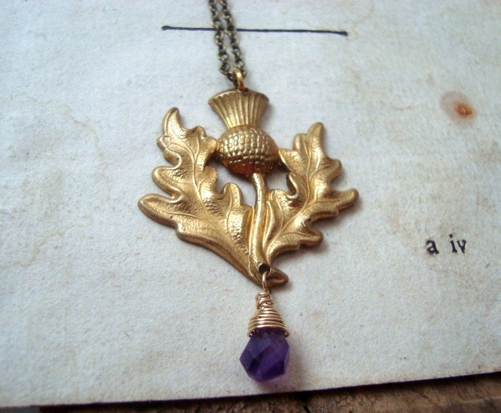 Scottish Thistle Necklace With Amethyst - February Birthstone Amethyst ...