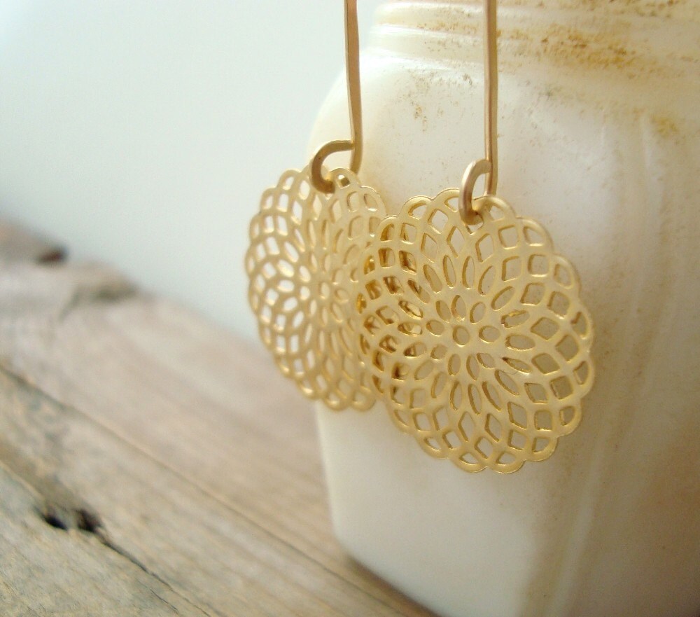 Gold Mandala Earrings. Metalwork Zen Jewelry Yoga Jewelry Asian Style ...
