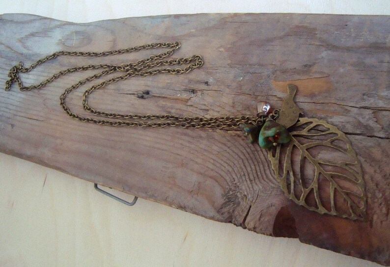 Long Brass Leaf Necklace Fall Jewelry Autumn Woodland Statement ...