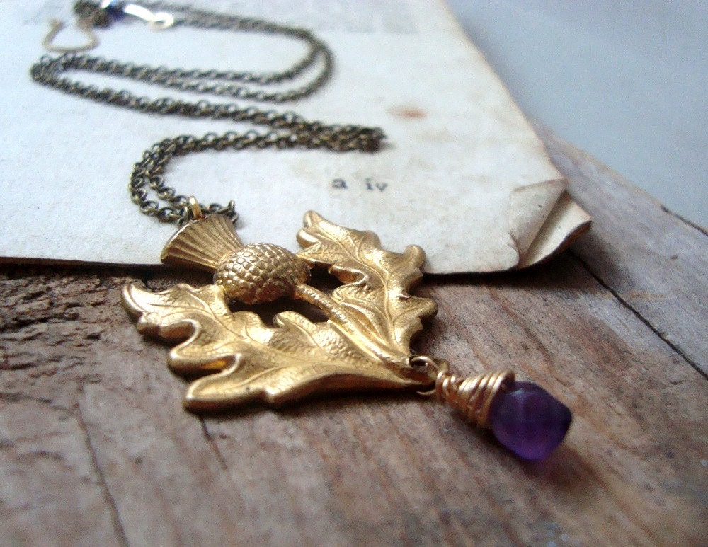 Scottish Thistle Necklace With Amethyst - February Birthstone Amethyst ...