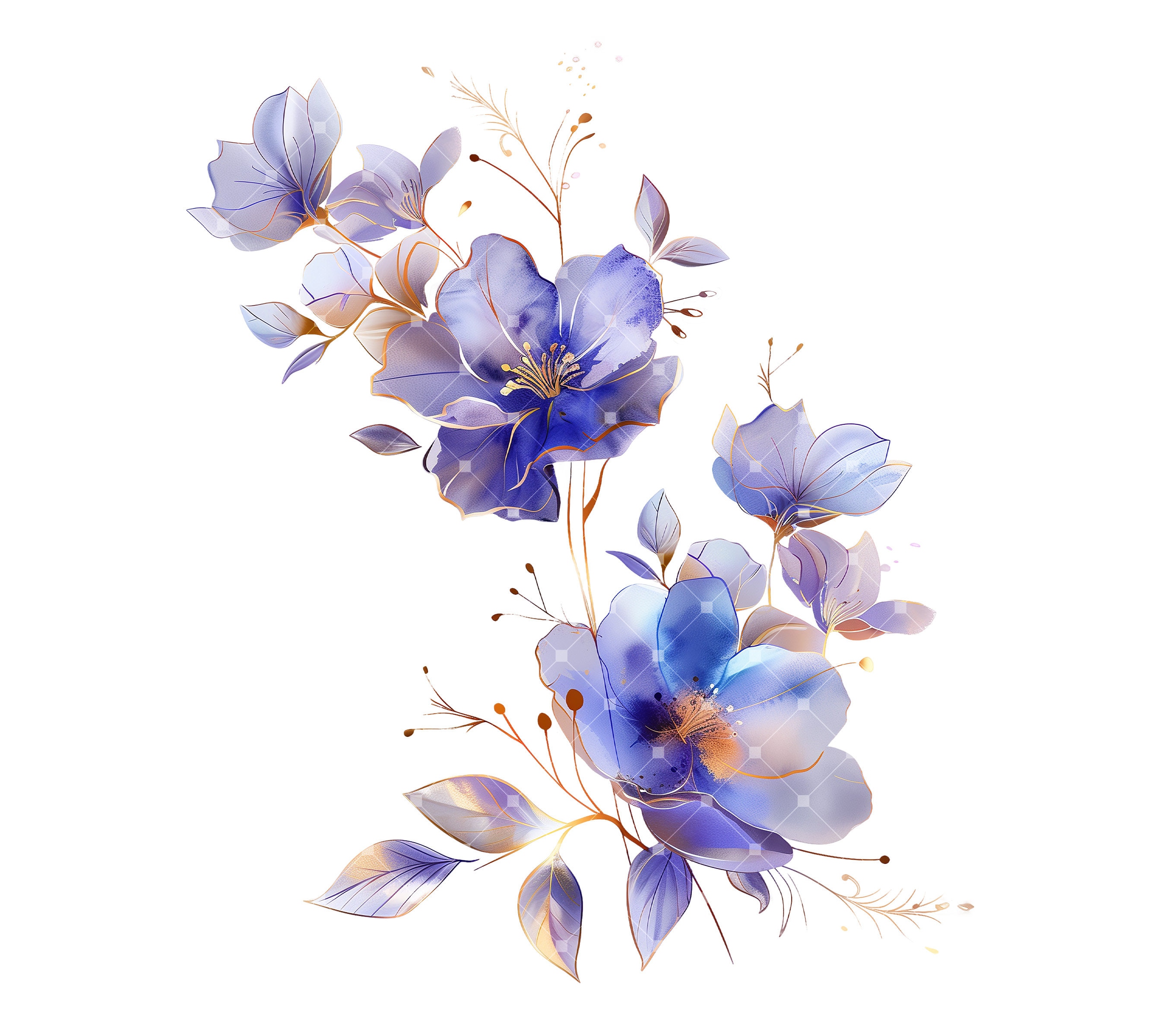 8 Purple and Gold Abstract Flowers Clipart, High Quality Transparent ...