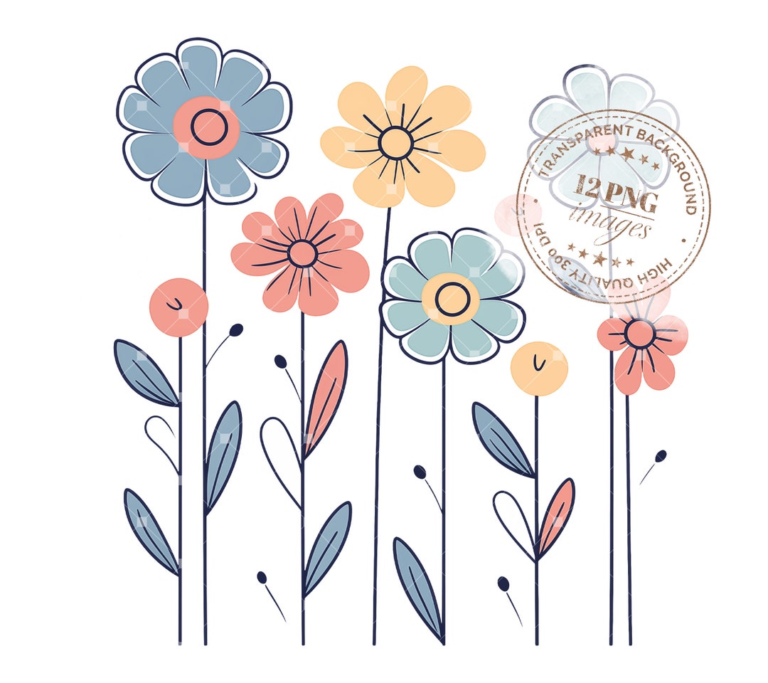 12 Pastel Folk Wildflowers Clipart, High Quality Transparent Pngs ...