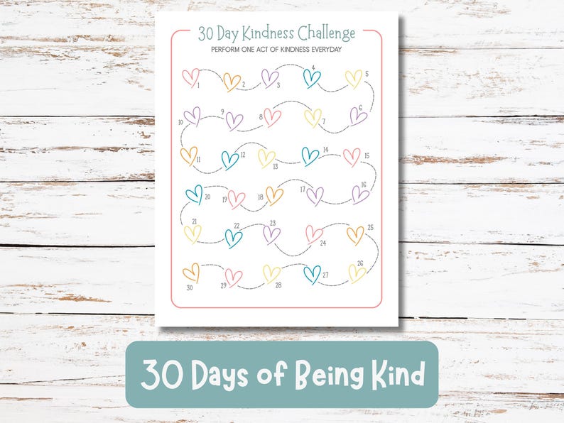30 Day Kindness Challenge Printable, Random Acts of Kindness Poster ...