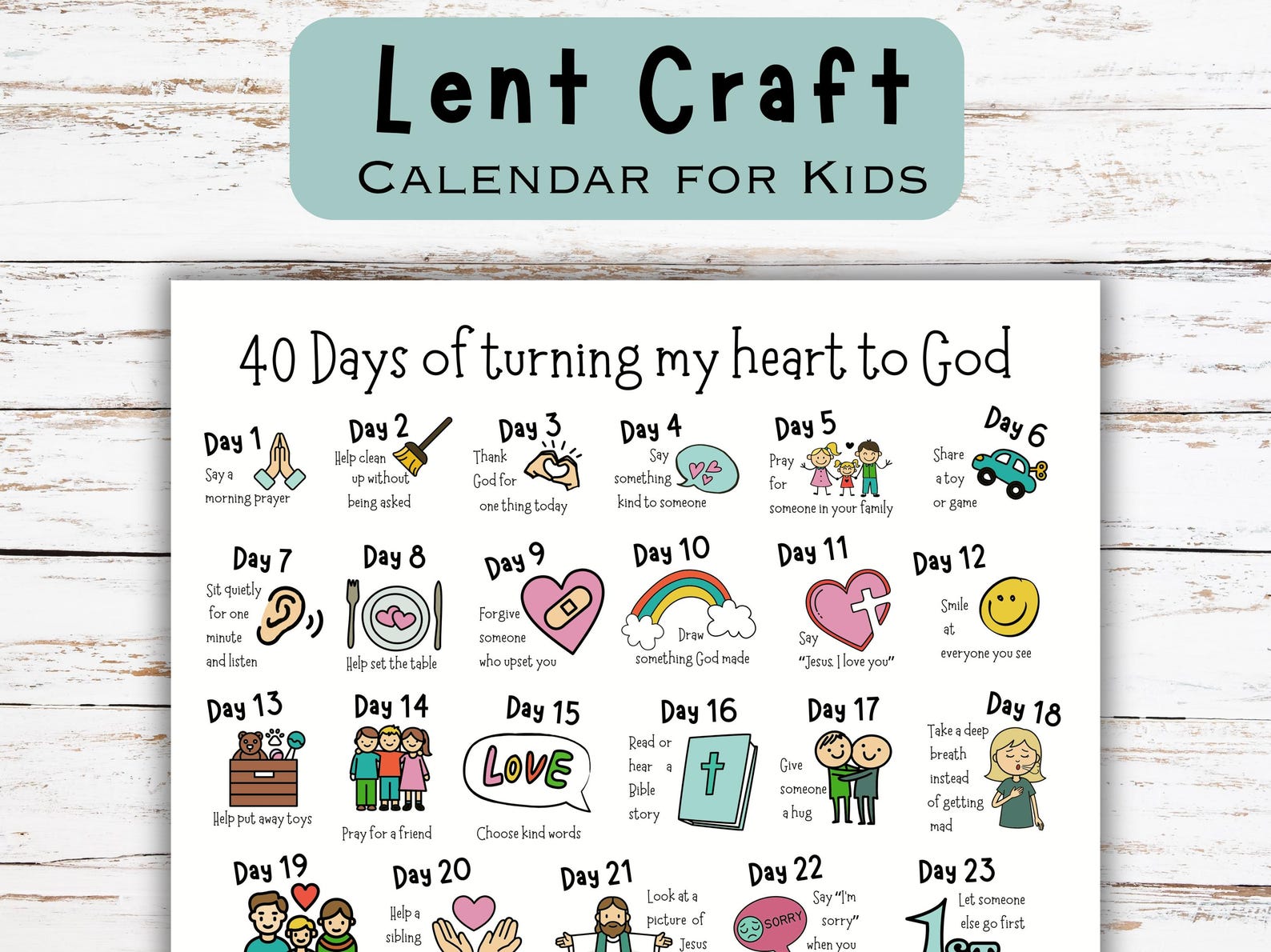 Lent Calendar for Kids, Christian Lent Craft, Ash Wednesday Craft, Lent ...