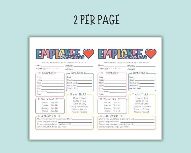 Employee Favorite Things Survey, Get to Know Your Staff Questionnaire ...