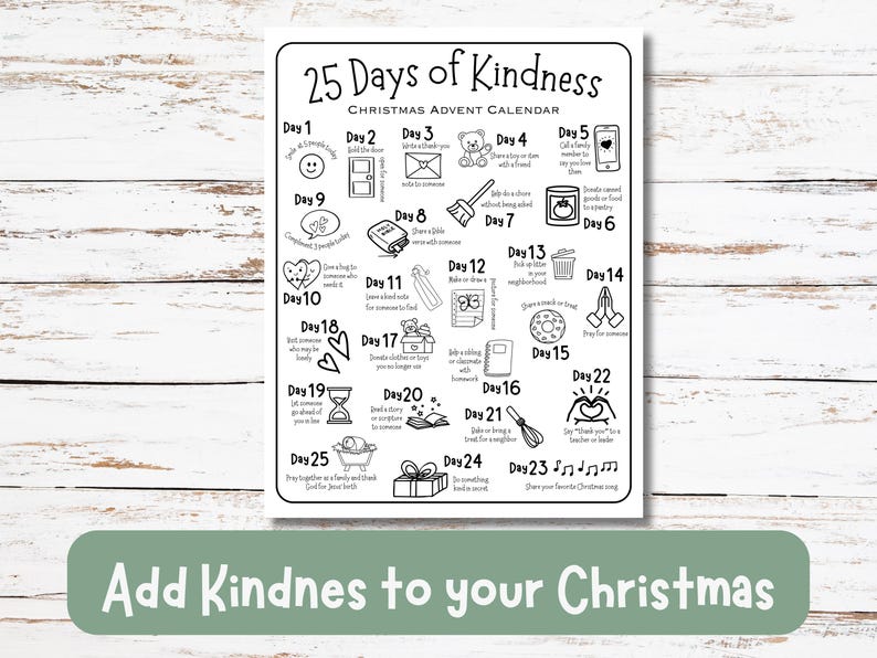 Kindness Advent Calendar | 25 Days of Acts of Kindness | Christmas ...