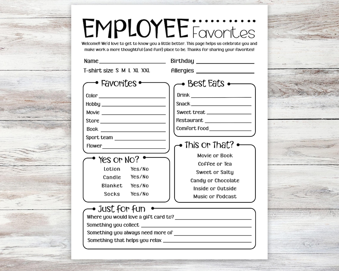 Employee Favorite Things Survey, Get to Know Your Staff Questionnaire ...