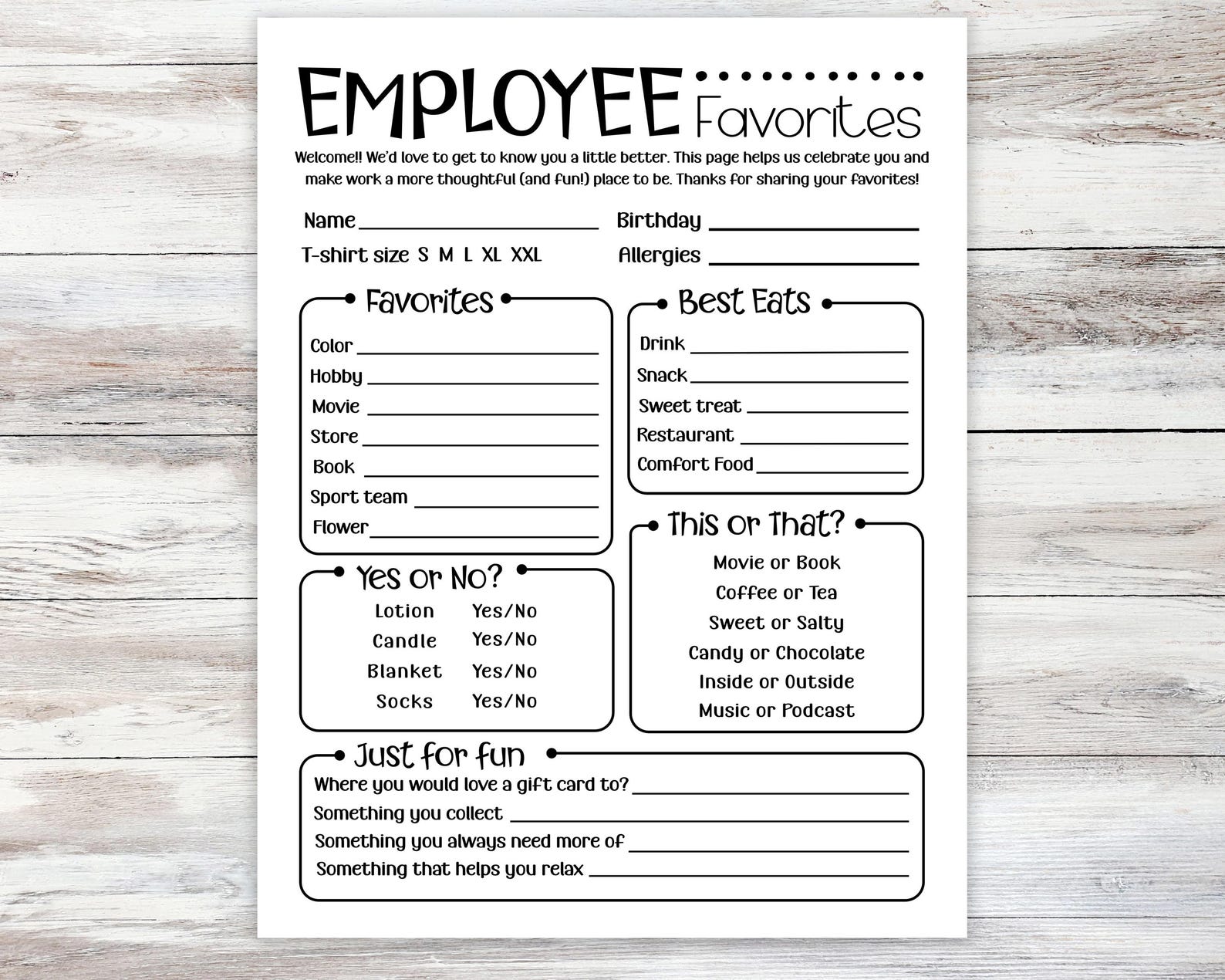 Employee Favorite Things Survey, Get to Know Your Staff Questionnaire ...