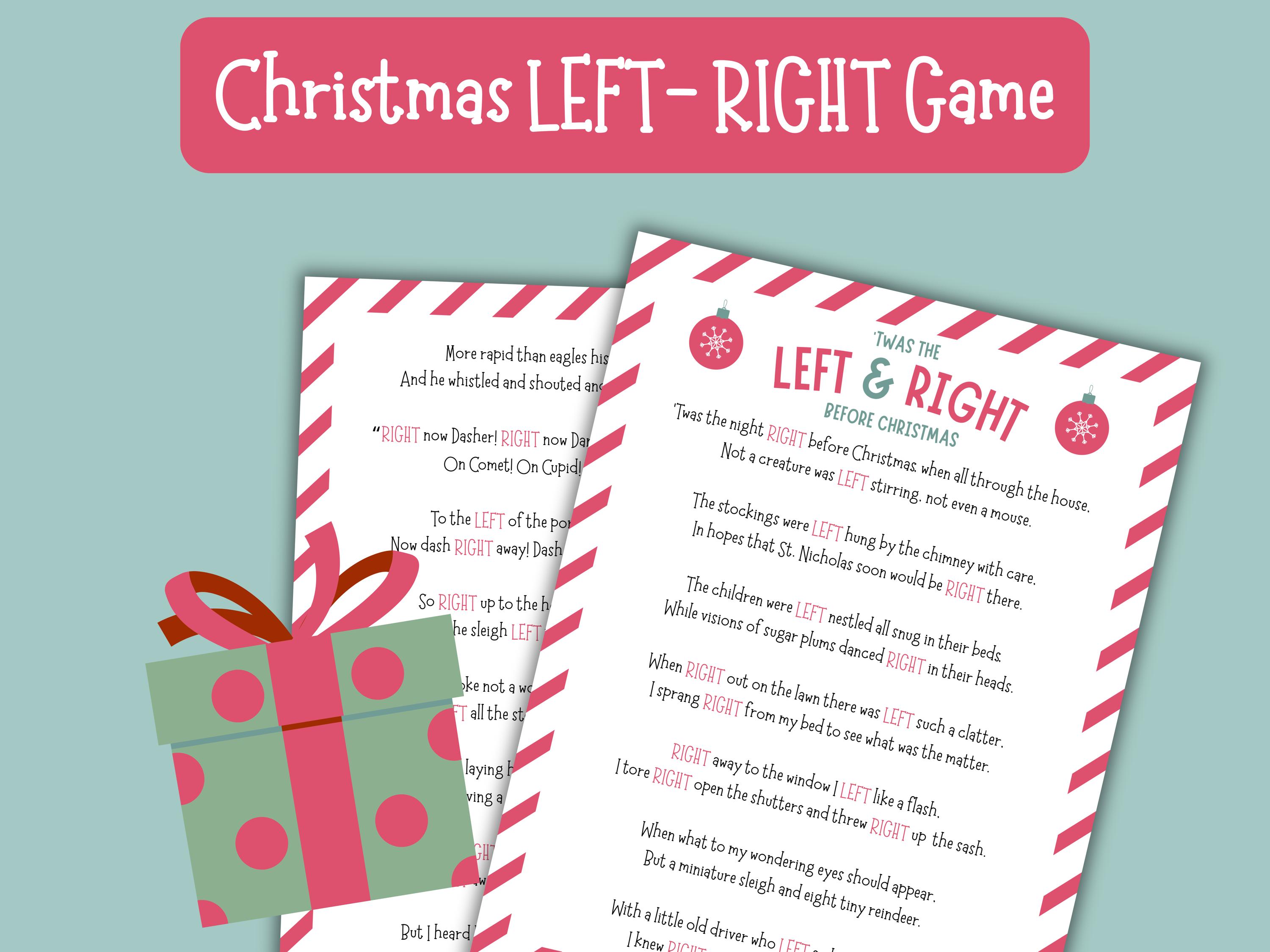 Christmas Left Right Game Printable, Twas the Night Before Christmas ...