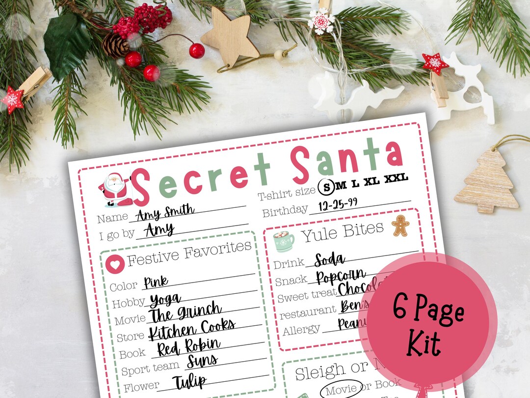 Secret Santa Questionnaire Printable Kit - Christmas Favorite Things ...