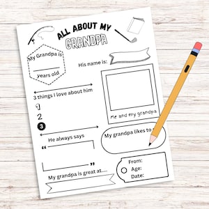 All About Grandpa Printable Fathers Day Questionnaire Gift, DIY Fathers ...