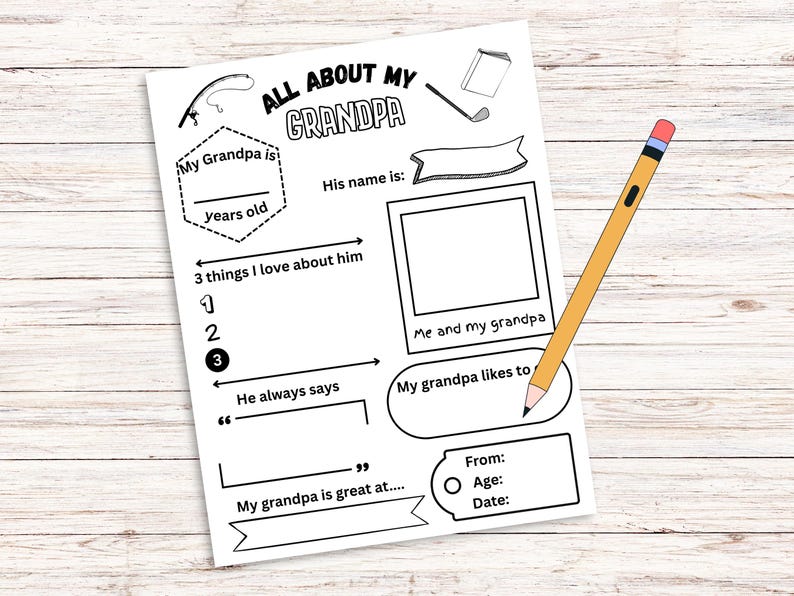 All About Grandpa Printable Fathers Day Questionnaire Gift, DIY Fathers ...