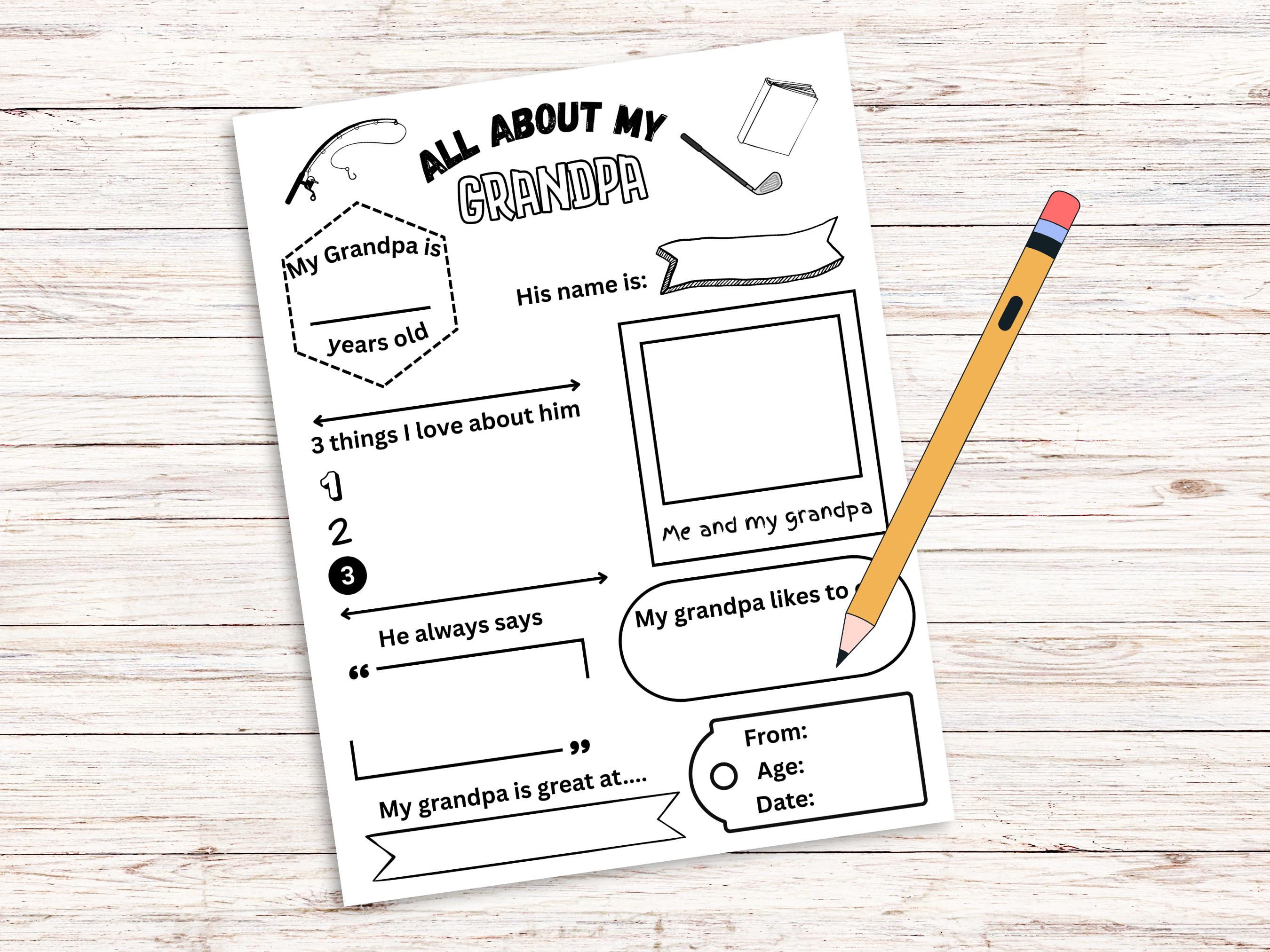 All About Grandpa Printable Fathers Day Questionnaire Gift, DIY Fathers ...