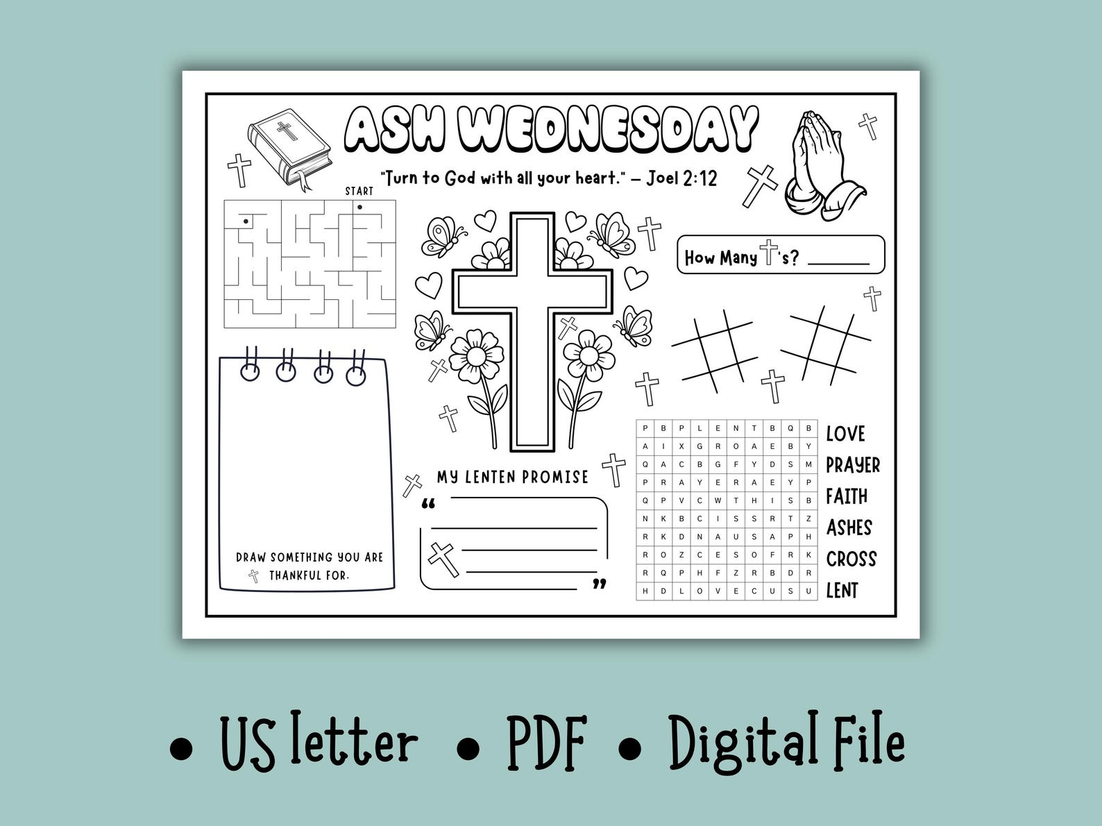 Ash Wednesday Craft, Lent Activity Placemat Printable for Kids ...