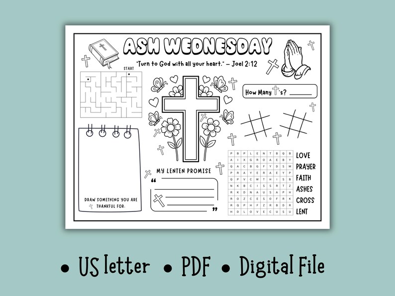 Ash Wednesday Craft, Lent Activity Placemat Printable for Kids ...