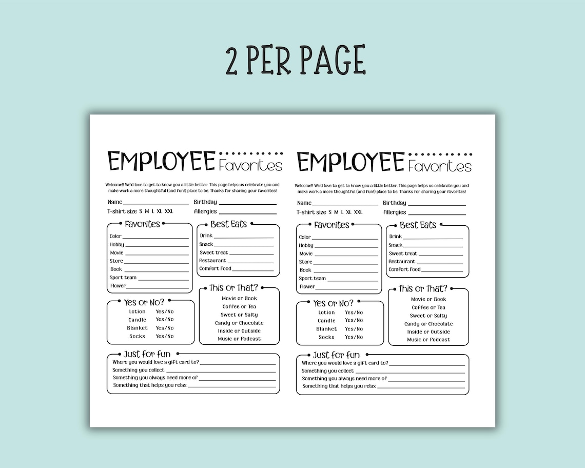 Employee Favorite Things Survey, Get to Know Your Staff Questionnaire ...