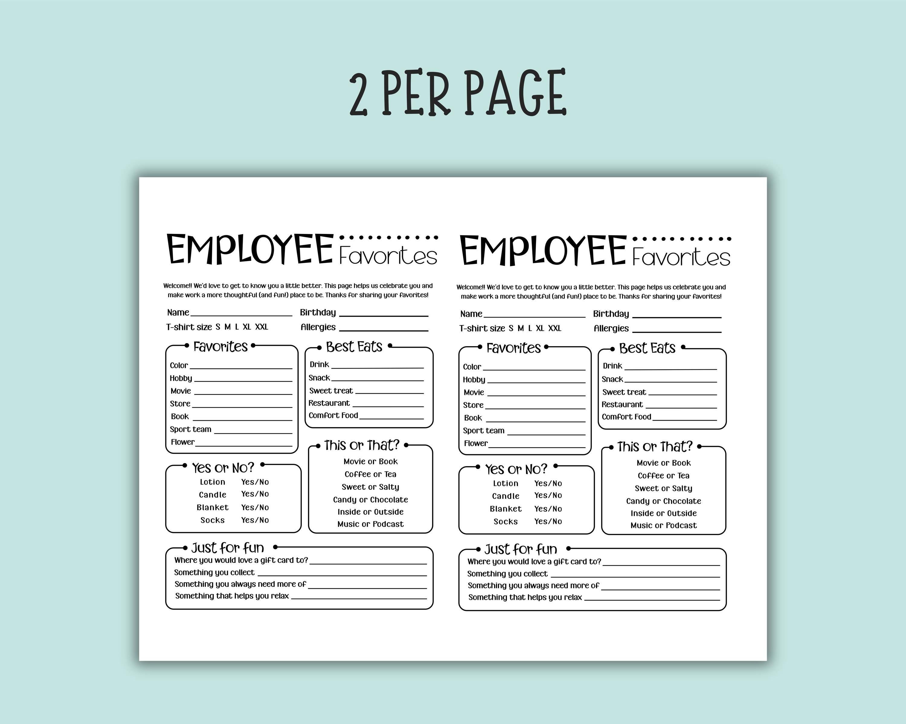 Employee Favorite Things Survey, Get to Know Your Staff Questionnaire ...