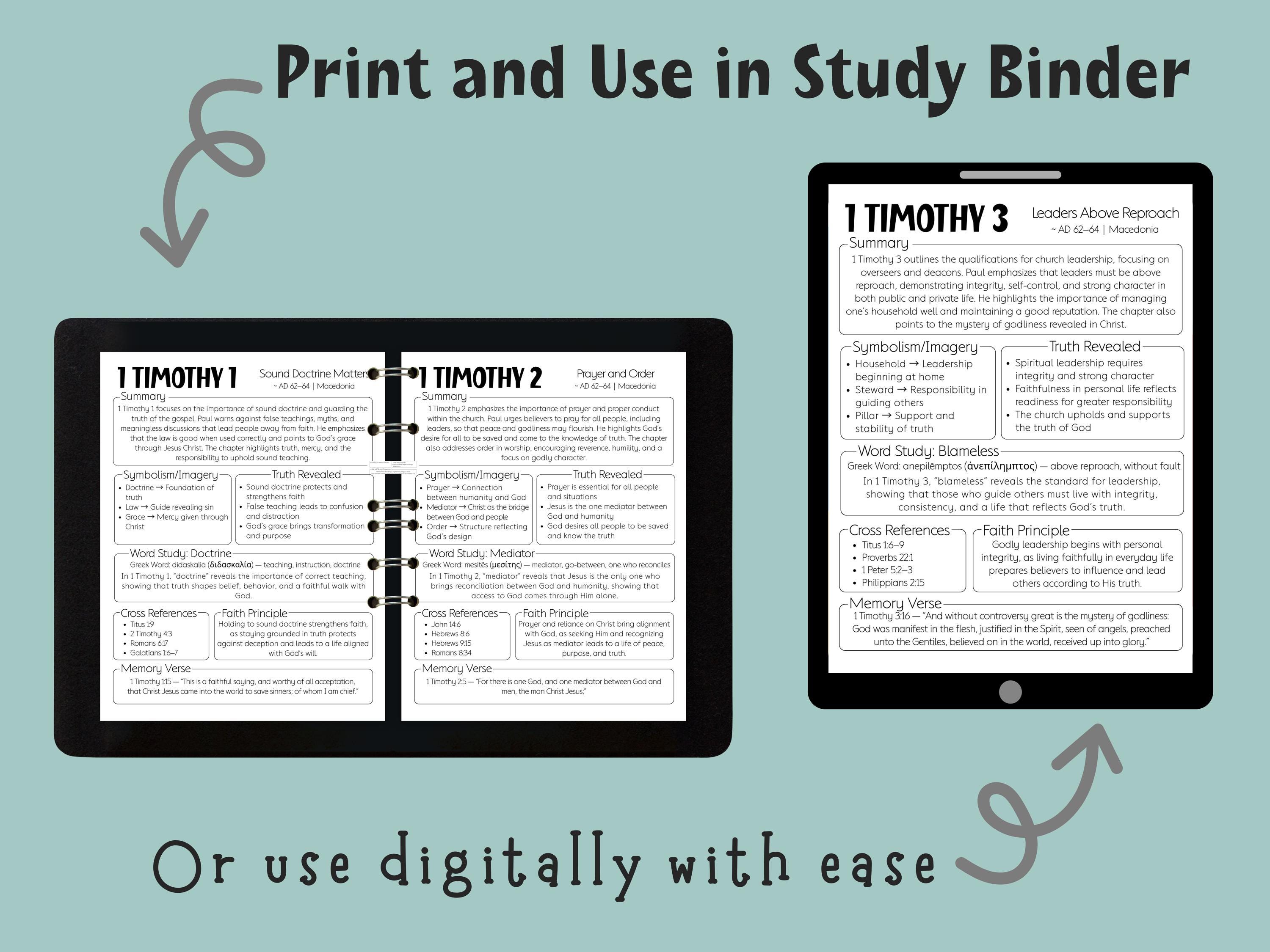 1 Timothy Bible Study Guide, Printable Bible Study Template, Bible ...