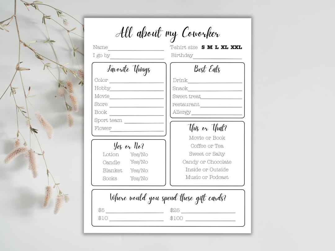 Team Building Get to Know Your Staff Questionnaire Printable ...