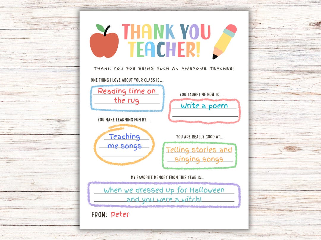 Teacher Appreciation Questionnaire, DIY Teacher Appreciation ...
