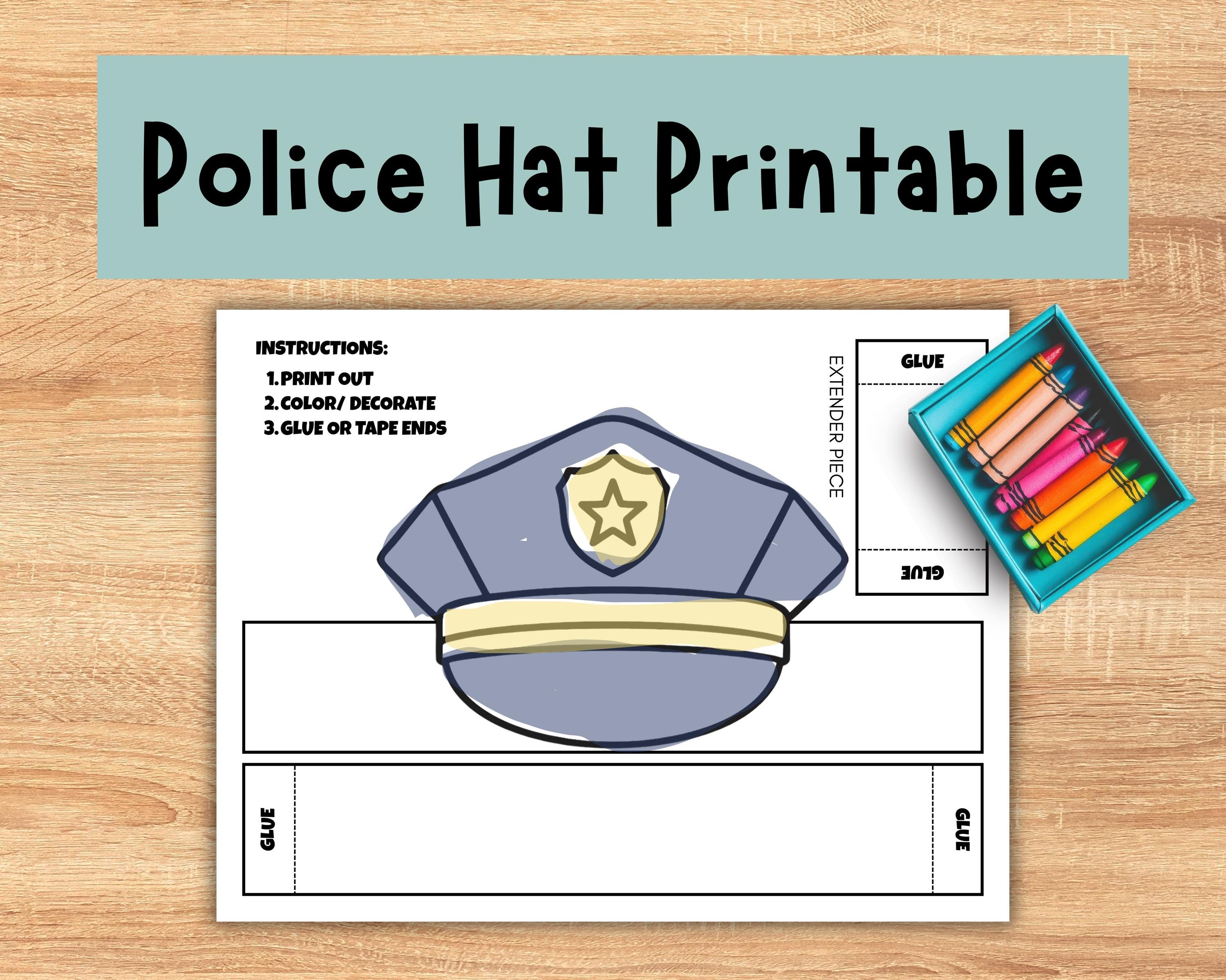 Kids Police Hat Printable Craft | Baby Police Officer Hat Coloring Page ...