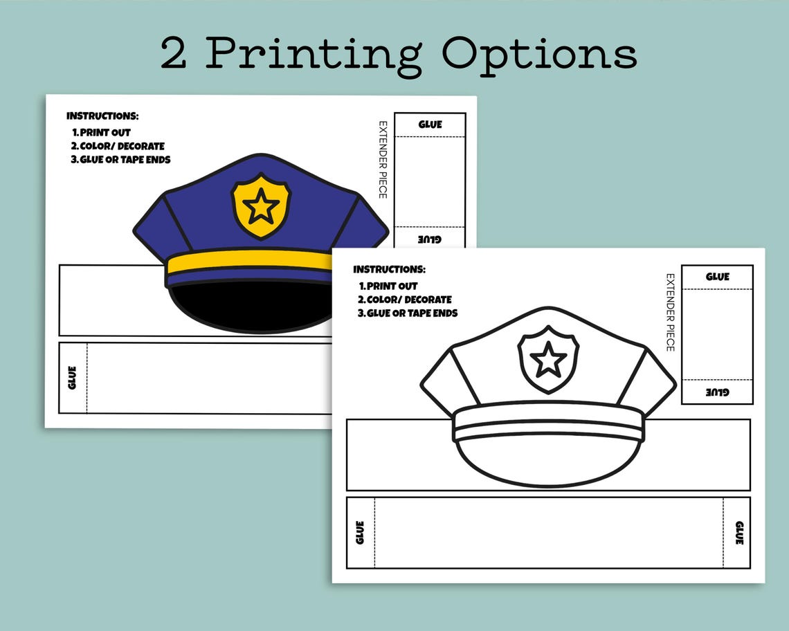 Kids Police Hat Printable Craft | Baby Police Officer Hat Coloring Page ...