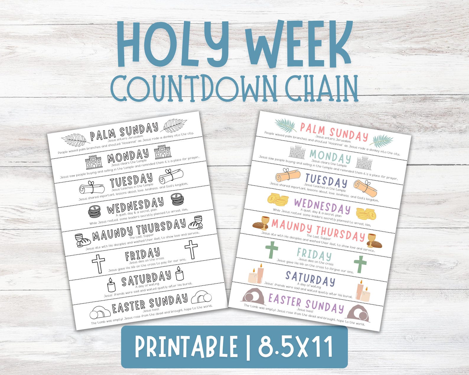 Holy Week Countdown Printable, Holy Week Calendar for Kids, Printable ...