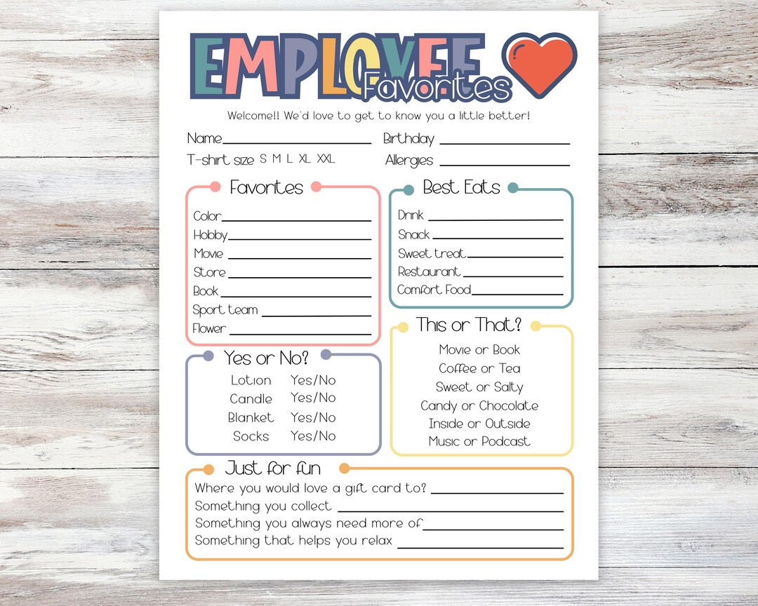 Employee Favorite Things Survey, Get to Know Your Staff Questionnaire ...