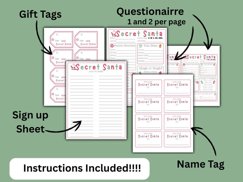 Secret Santa Questionnaire Printable Kit - Christmas Favorite Things ...