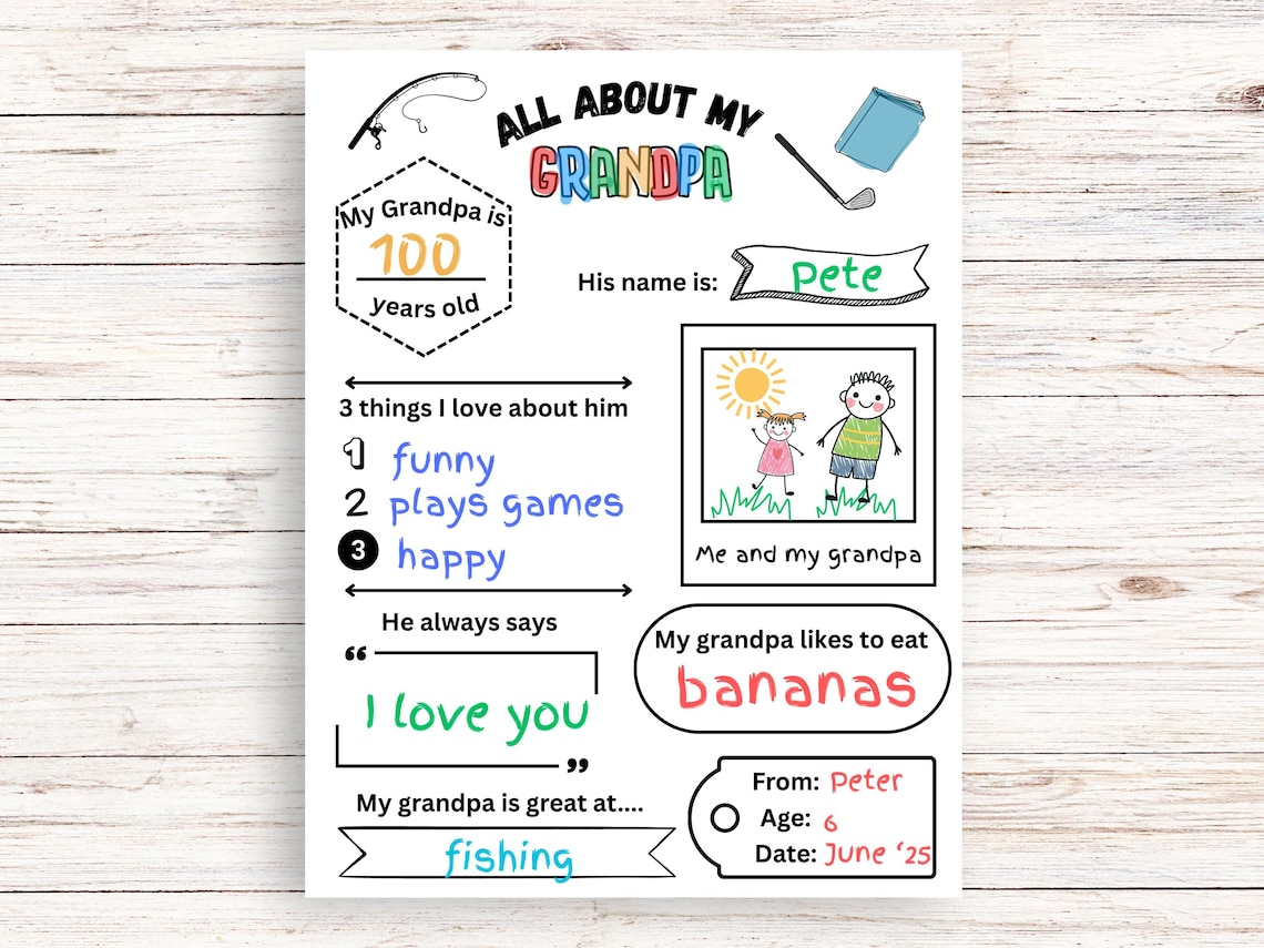 All About Grandpa Printable Fathers Day Questionnaire Gift, DIY Fathers ...