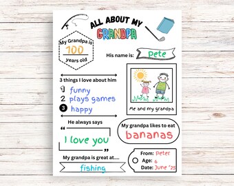 All About Grandpa Printable Fathers Day Questionnaire Gift, DIY Fathers ...