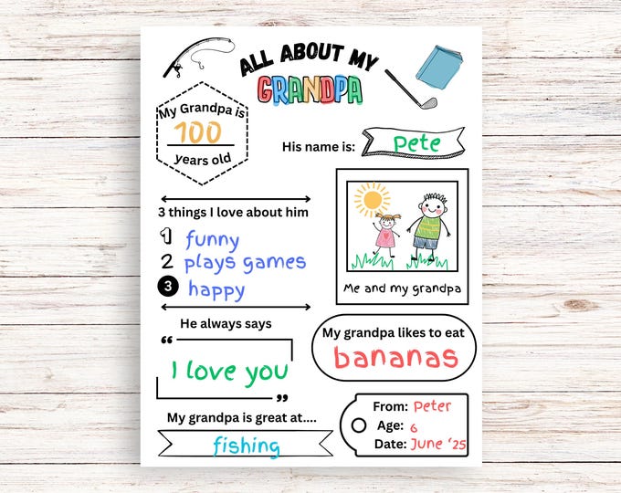 All About Grandpa Printable Fathers Day Questionnaire Gift, DIY Fathers ...