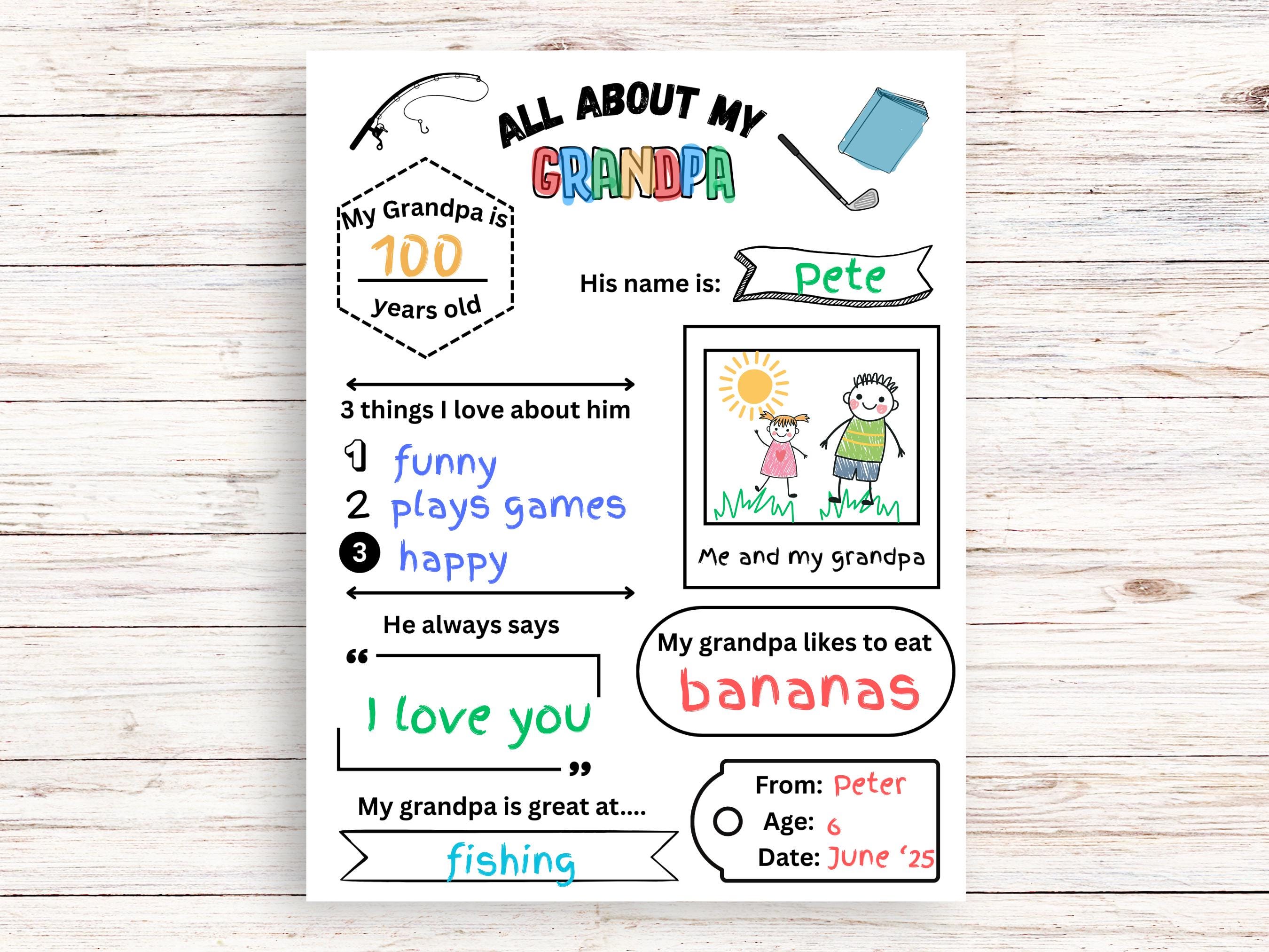 All About Grandpa Printable Fathers Day Questionnaire Gift, DIY Fathers ...