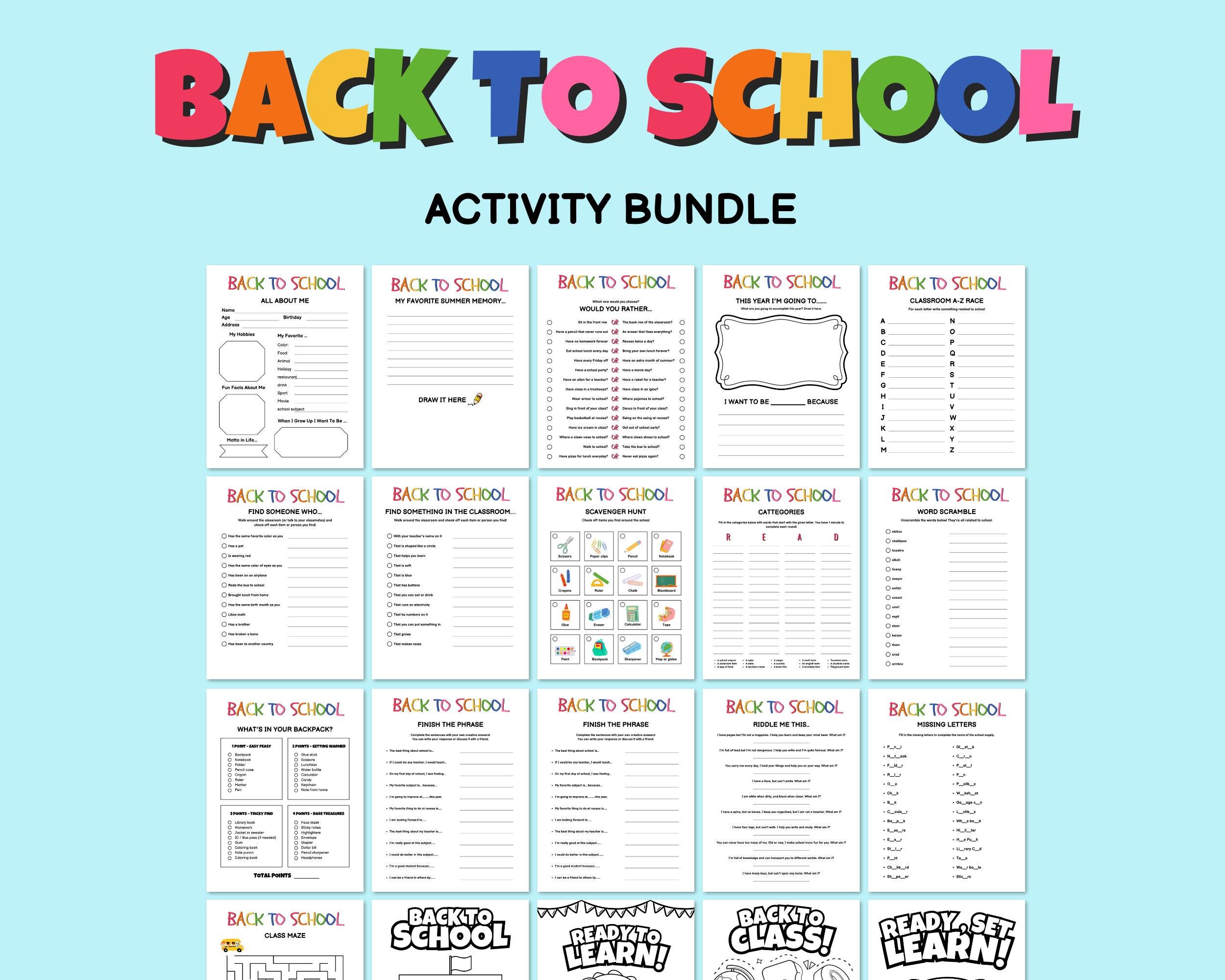 Back to School Printable, Back to School Activity Packet Bundle ...