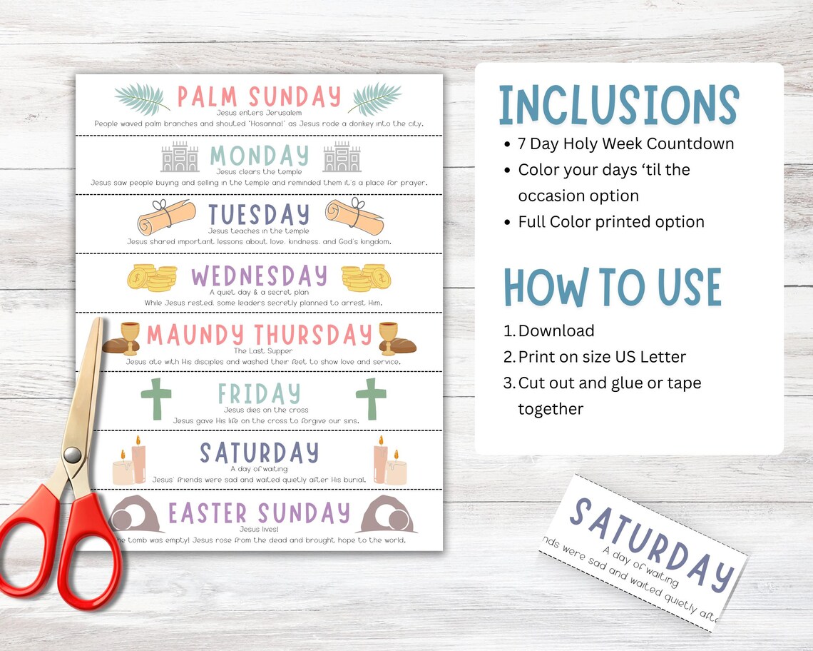 Holy Week Countdown Printable, Holy Week Calendar for Kids, Printable ...