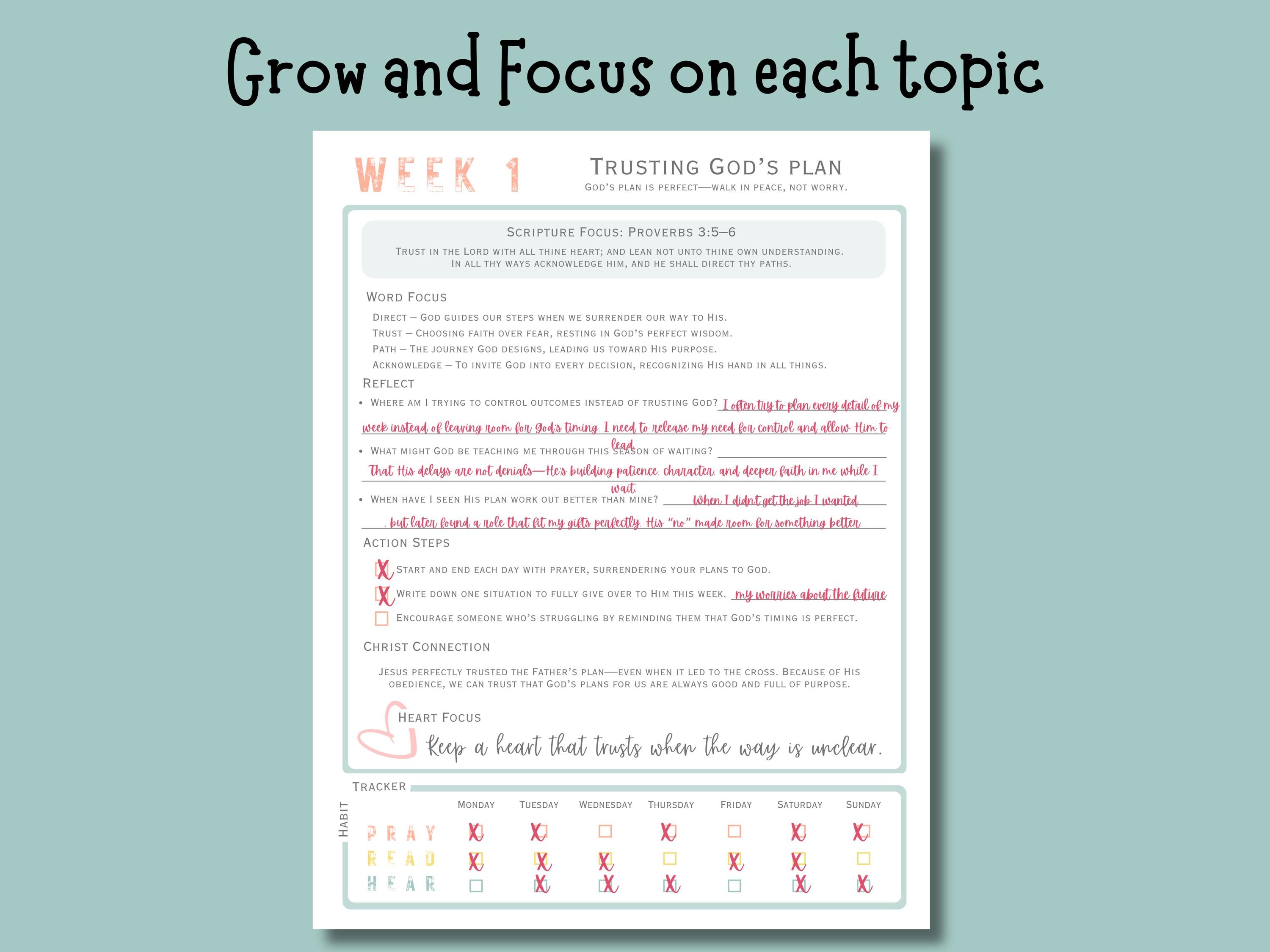52 Week Bible Study Guide & Journal, Printable Bible Study Template ...