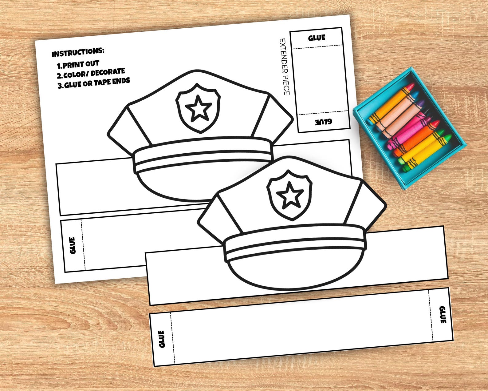 Kids Police Hat Printable Craft | Baby Police Officer Hat Coloring Page ...