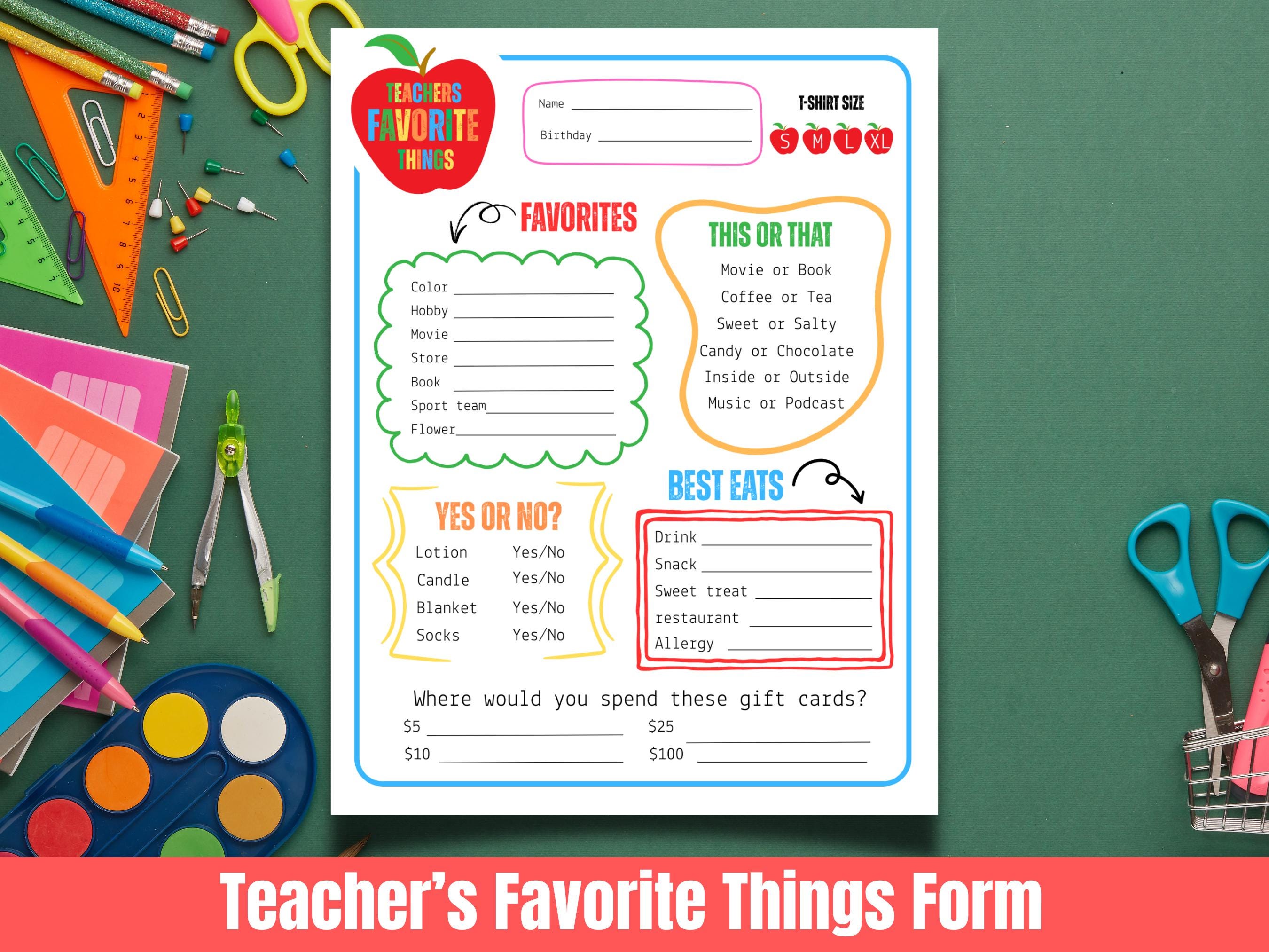 Teachers Favorite Things List, My Favorite Things for Teachers, Teacher ...