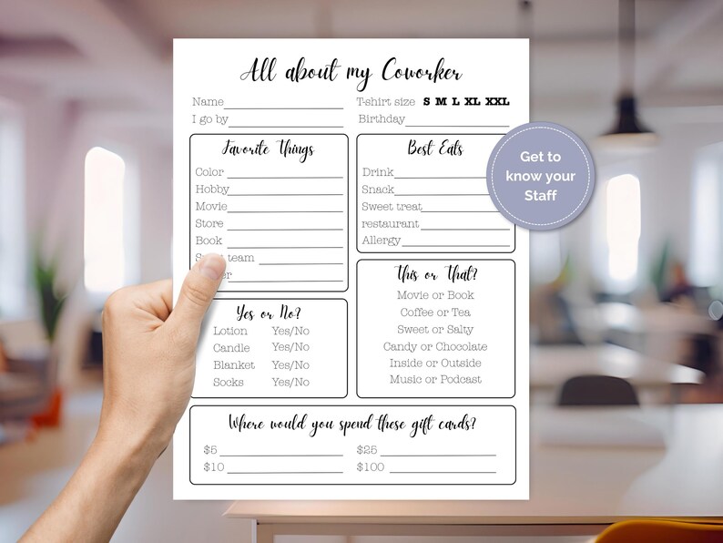 Team Building Get to Know Your Staff Questionnaire Printable ...