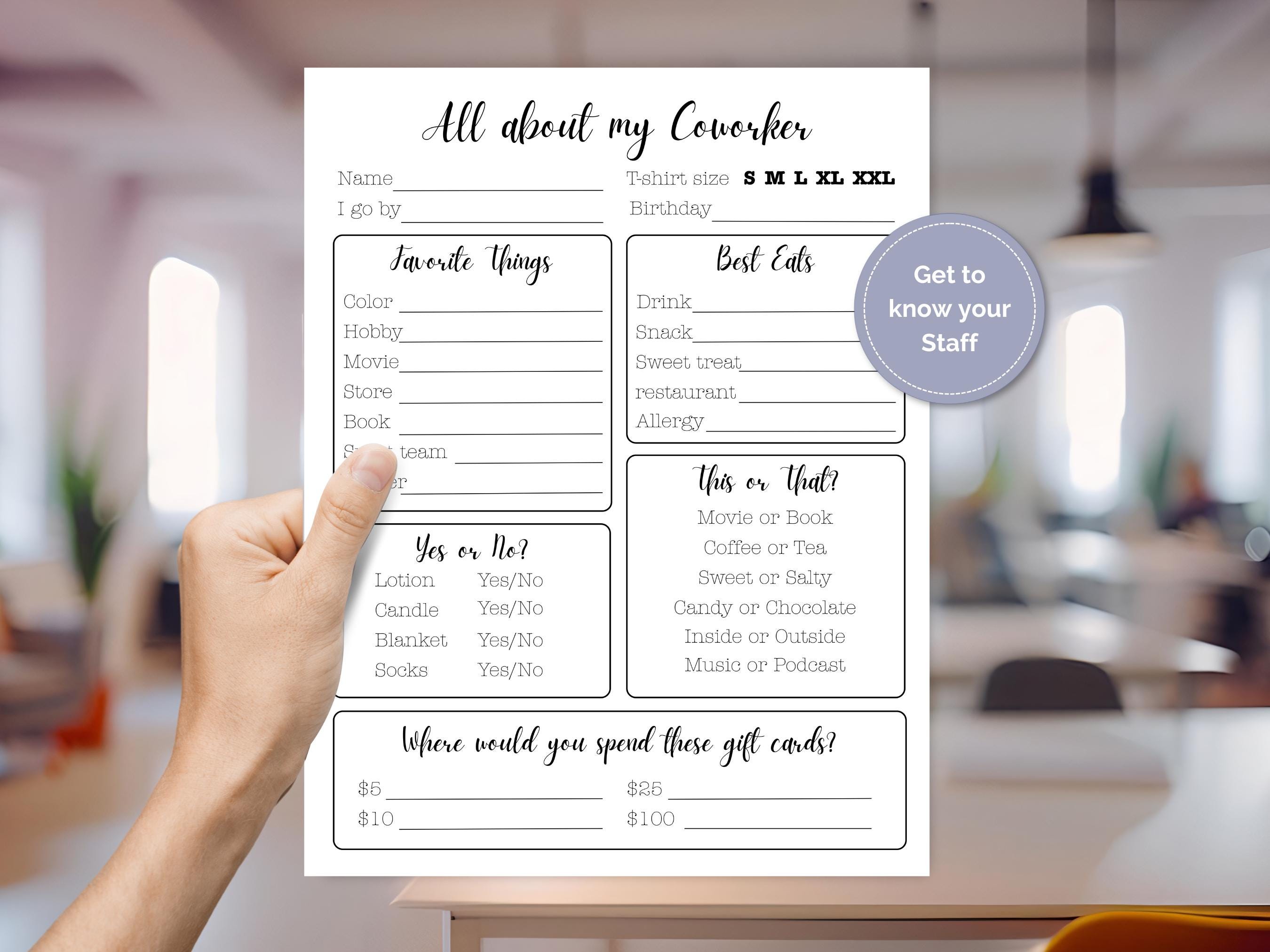 Team Building Get to Know Your Staff Questionnaire Printable ...