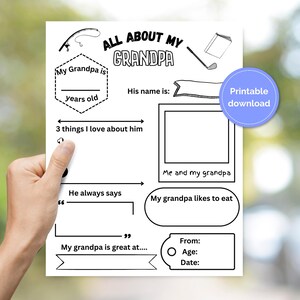 All About Grandpa Printable Fathers Day Questionnaire Gift, DIY Fathers ...