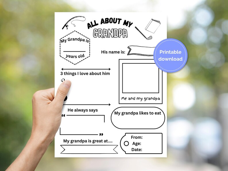 All About Grandpa Printable Fathers Day Questionnaire Gift, DIY Fathers ...